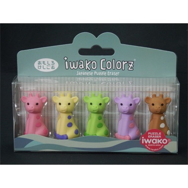 IWAKO COLORZ radírkészlet dobozban, 5db/doboz - zsiráf - HelloPinky Plüssfigurák